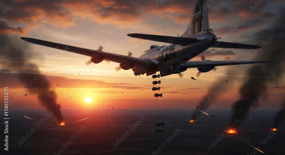 Fighter jet drops bomb with a huge explosion. Military aircraft ...