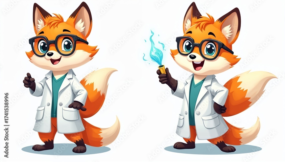 Ilustración de Stock Cartoon fox scientist wearing glasses and lab coat ...