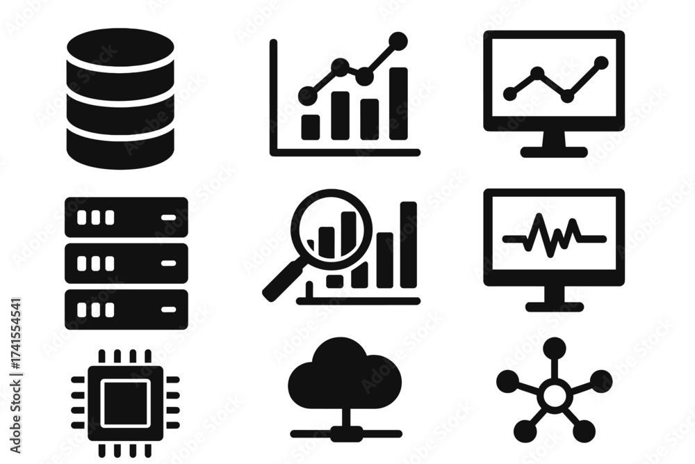 Data analytics icon set. Big data analysis technology symbol. Vector ...