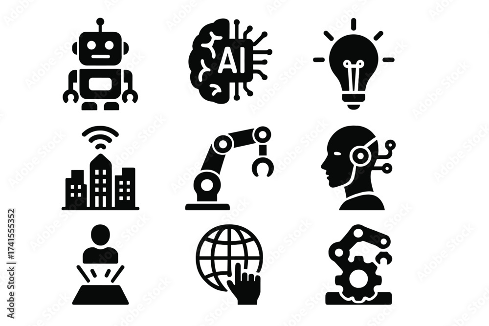 Future technology icon set. Concepts of robot, AI, innovation, smart ...