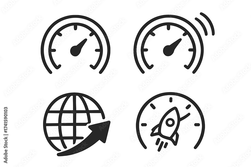 Vector de Stock Internet speed icon set. Fast performance meter ...