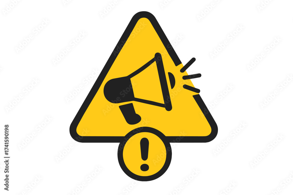 Warning sign with megaphone symbol and exclamation mark, vector ...