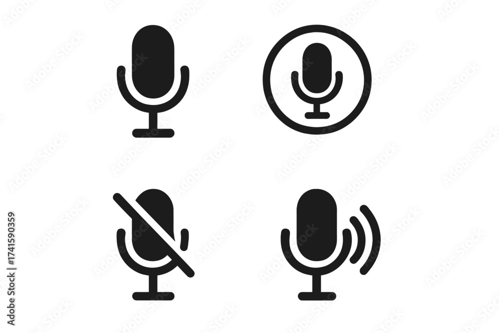 Microphone icon set for UI design. Voice record button, mic on and off ...