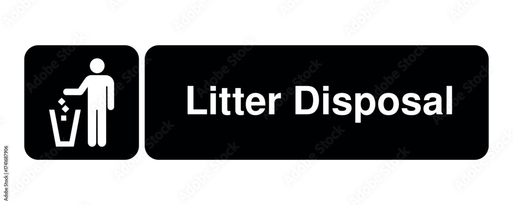 Litter Disposal pictogram with waste bin and figure symbol with ...