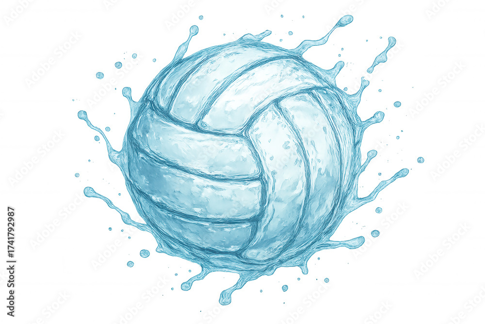 Volleyball creating large splash of blue water, dynamic movement in ...