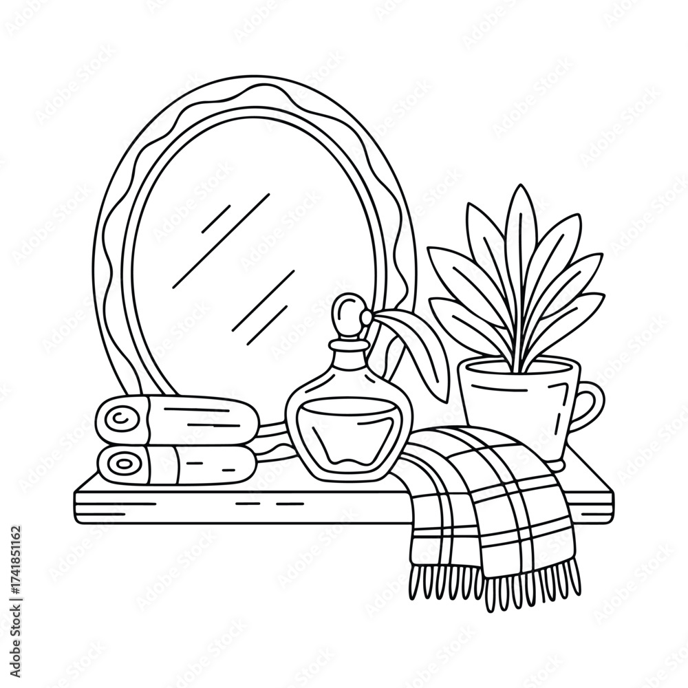 Elegant Vanity Table with Mirror and Self-Care Items Coloring Page ...