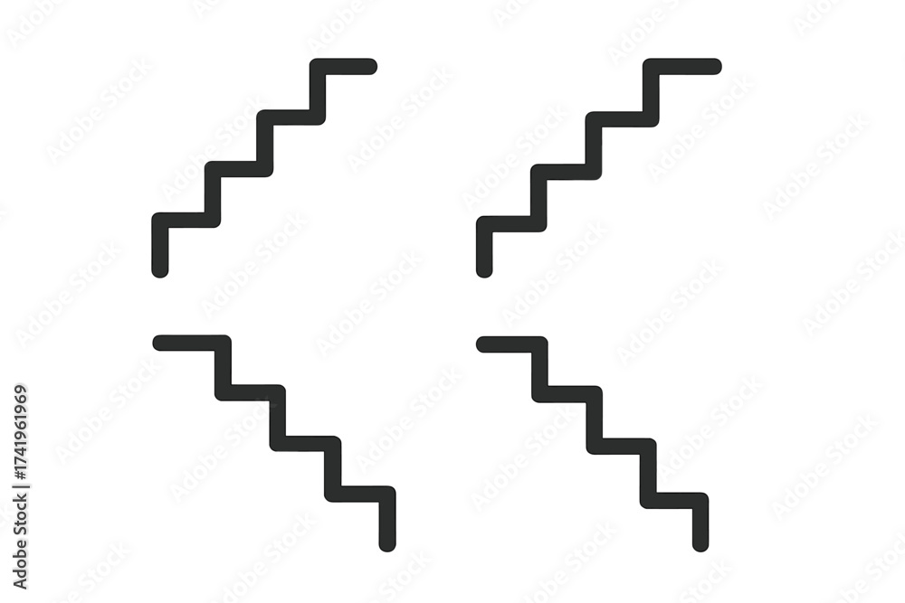 Stairs icon set. Simple line art of steps going up and down. Metaphor ...