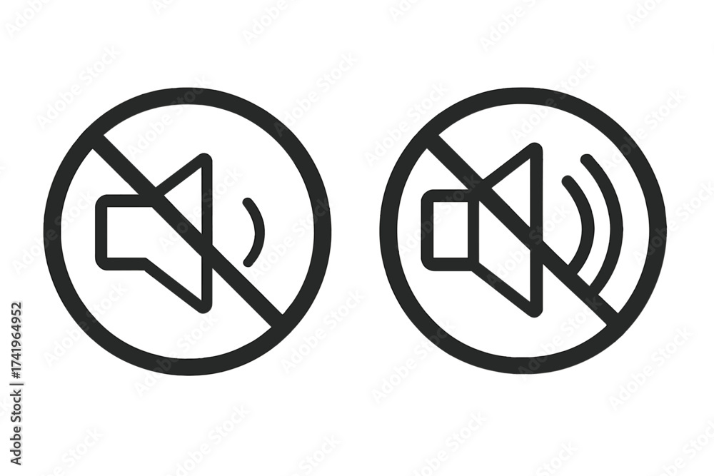 No sound, no talking vector sign set. Mute, silent mode, and volume off ...