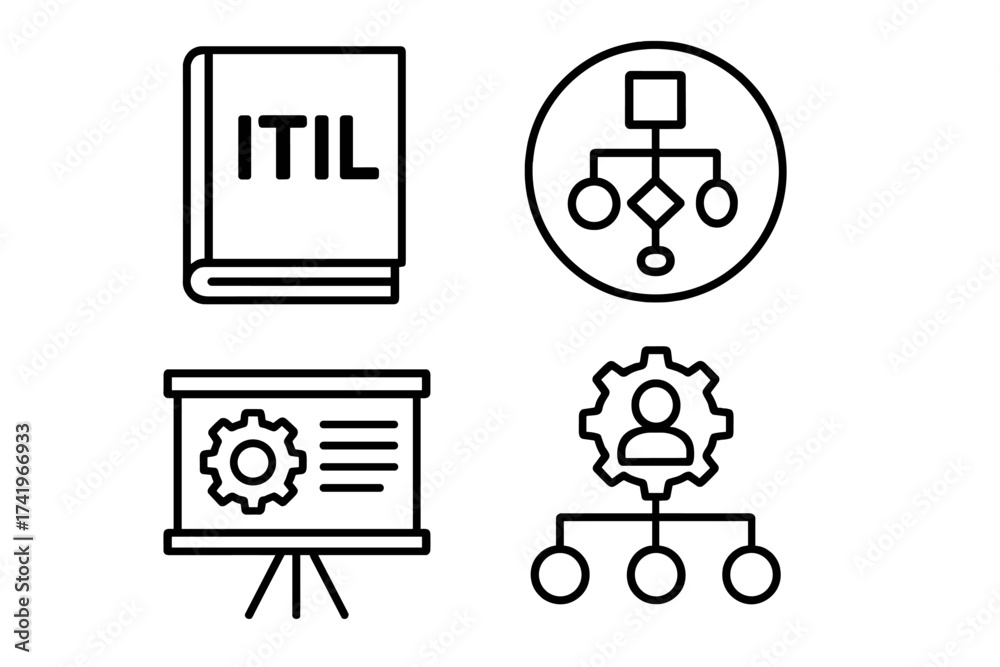ITIL framework icon set for service management. Information Technology Infrastructure Library ...