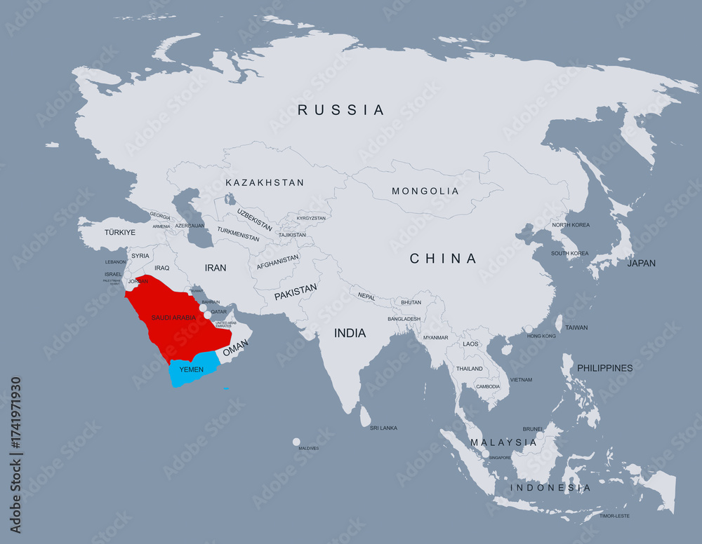 Detailed Map of Yemen and Saudi Arabia with Borders and Cities Stock ...