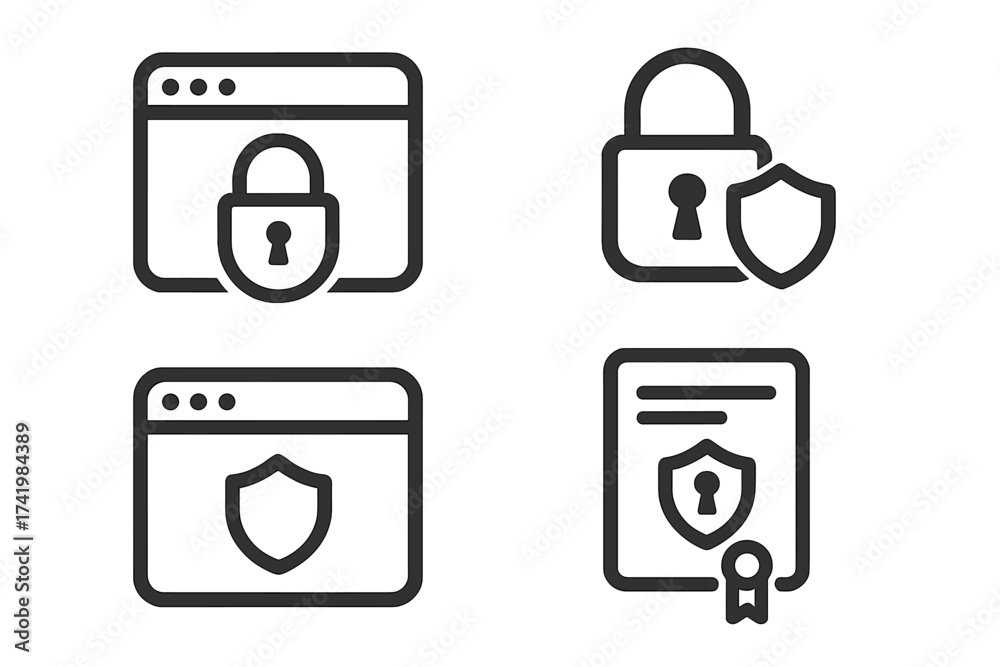 Web security line icon set. SSL certificate, HTTPS secure connection ...