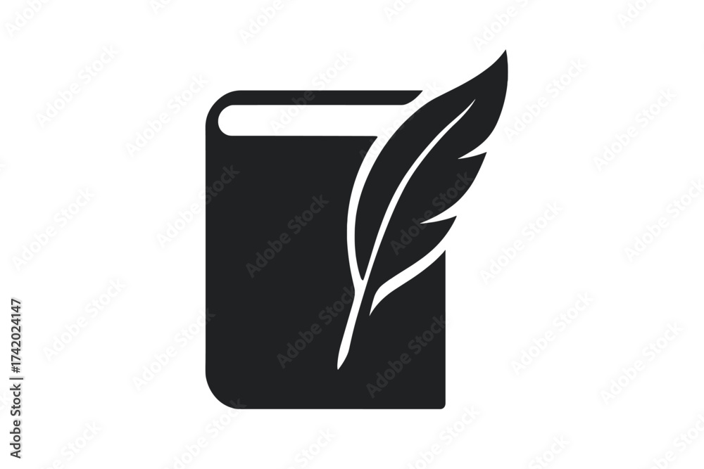 Literature icon with quill and book. Writing symbol for author, poet ...