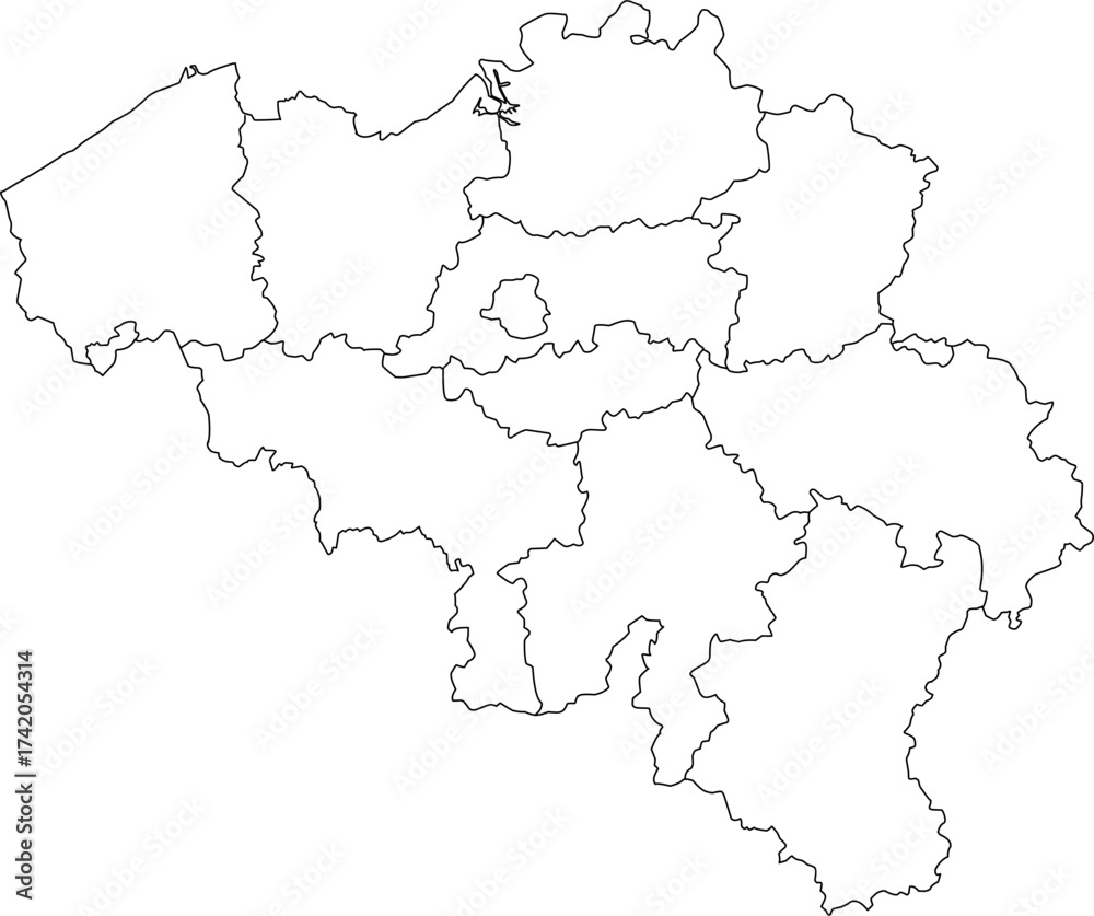 Highly precise detailed vector outline map of the Kingdom of Belgium ...