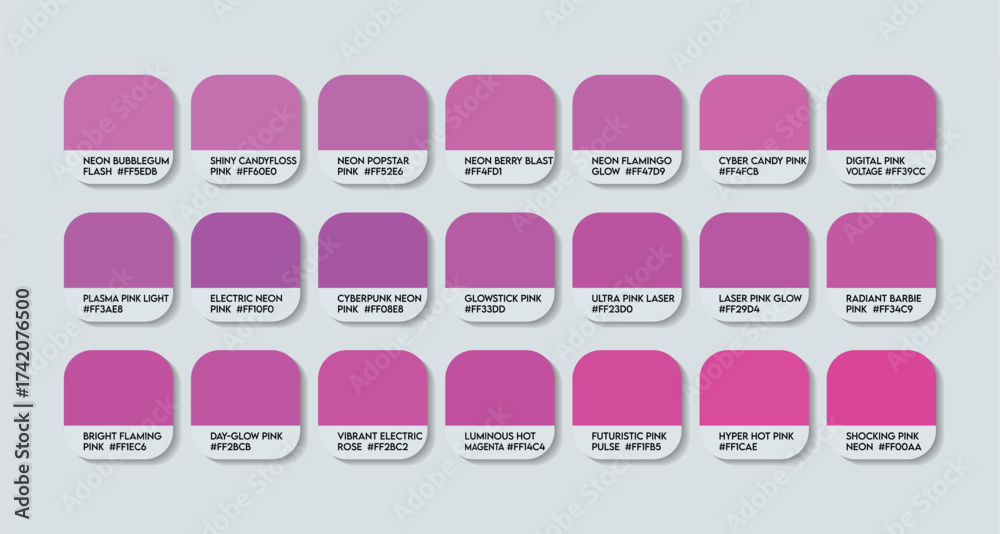 Vettoriale stock di Neon Pink Color Guide Palette with Color Names ...