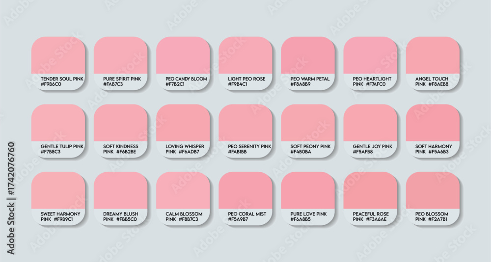 Peo Pink Color Guide Palette with Color Names. Catalog Samples Peo Pink ...