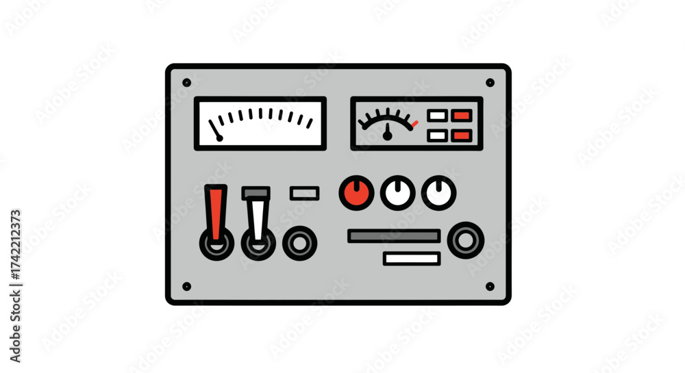 Vintage electronic control panel with analog gauges and toggle switches ...