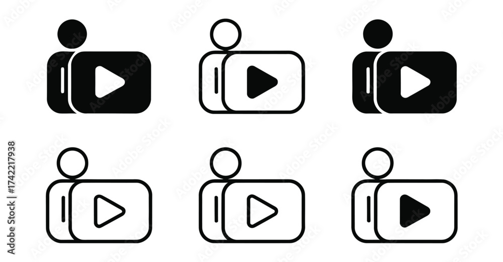 Minimal and bold user-video interaction icons set — media play button ...