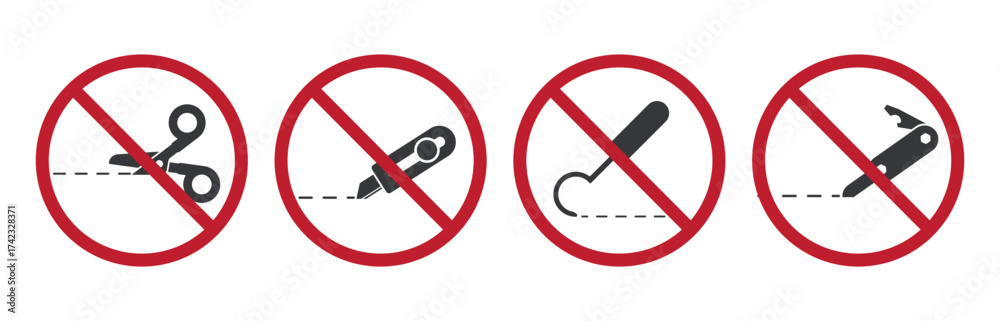 Isolated bundle prohibition sign showing cutter banned, warning against ...