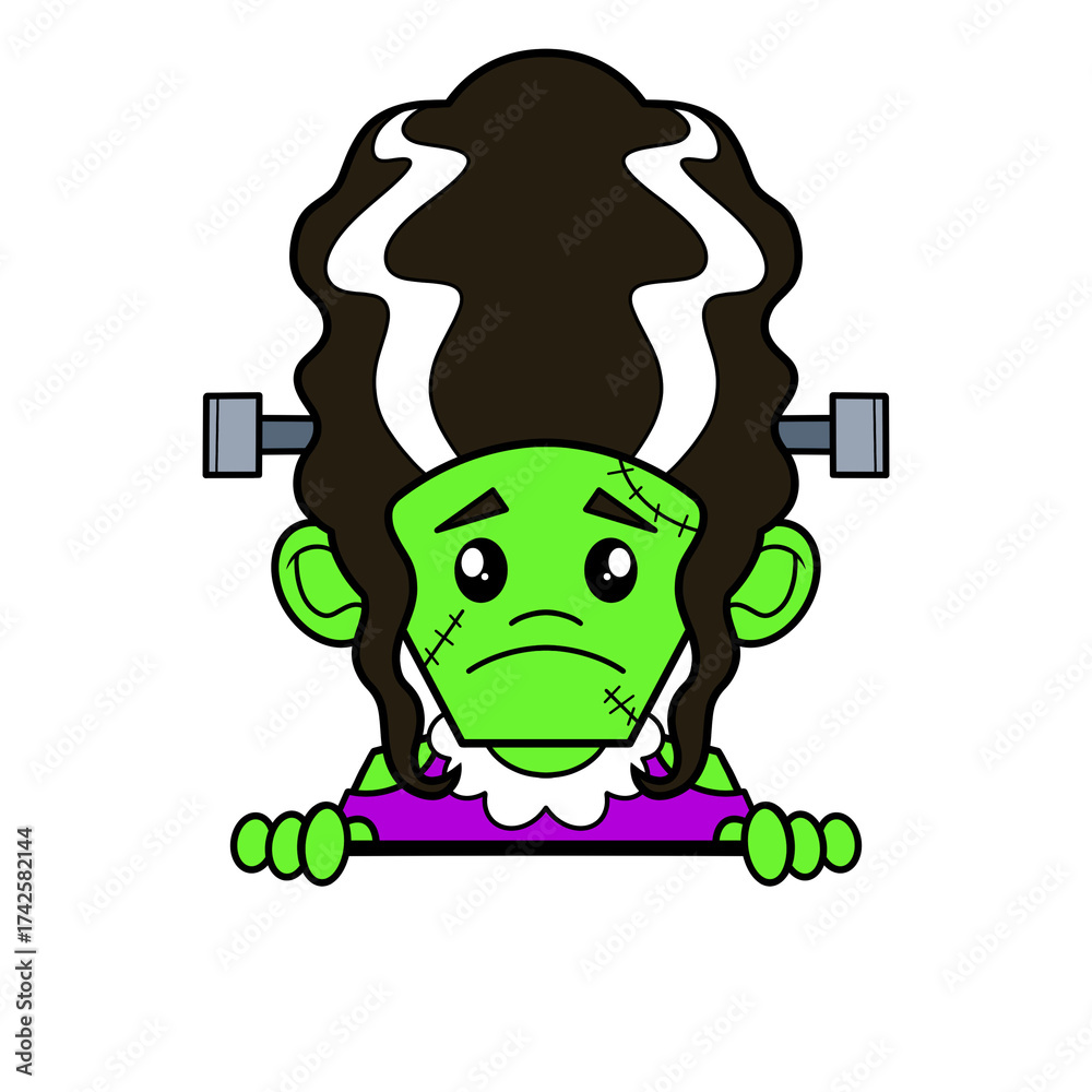 Illustration Stock Sad green bride of Frankenstein topper, peeking over ...