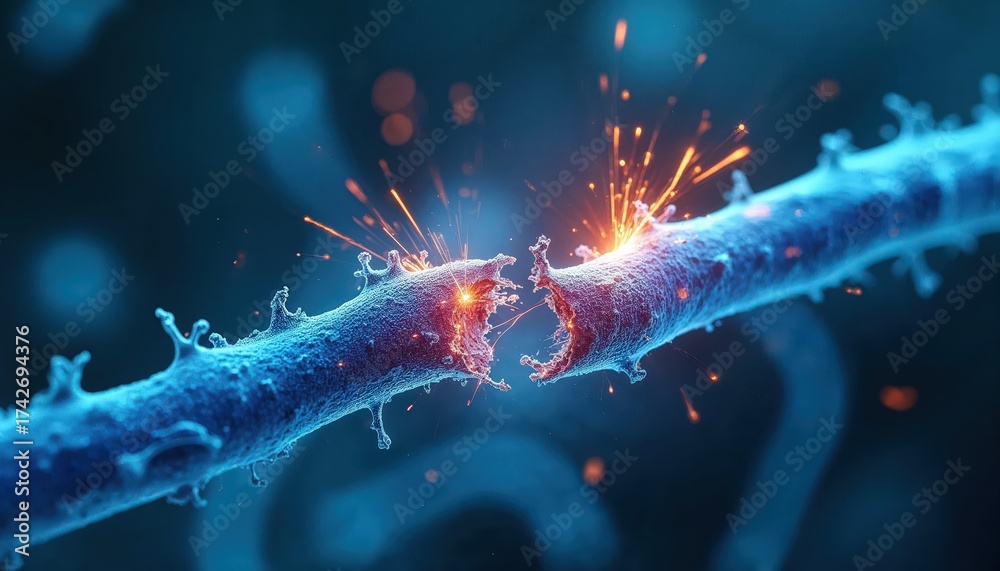 Microscopic View of a Severed Nerve Fiber with Electrical Sparks and ...