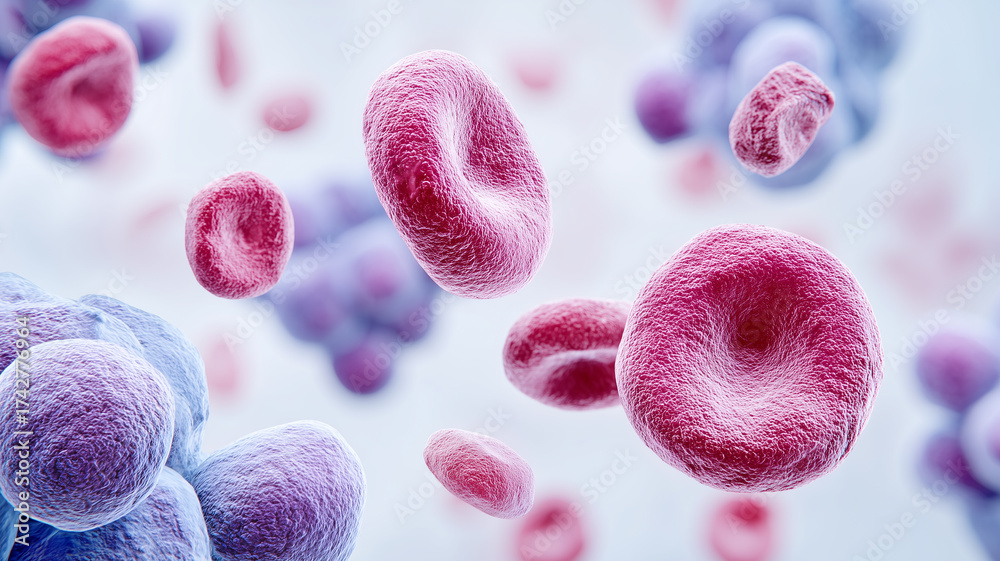 Red blood cells in circulation representing oxygen transport through ...