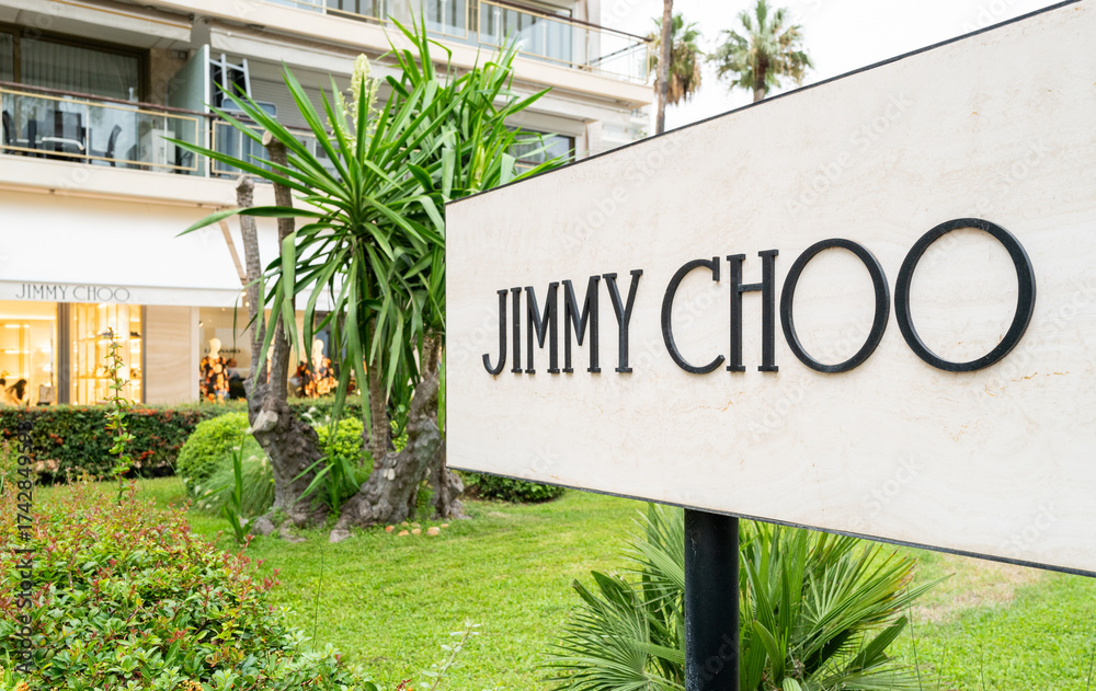 Cannes, France - September 28, 2025: Close up of Jimmy Choo sign in ...