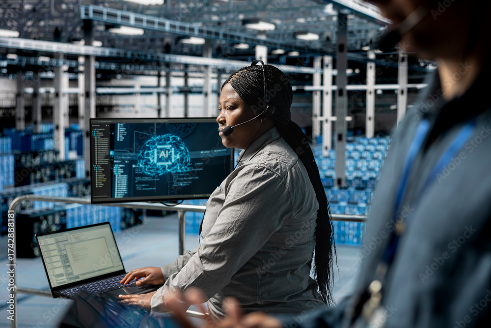 Server hub technicians diagnosing hardware failures using AI support ...