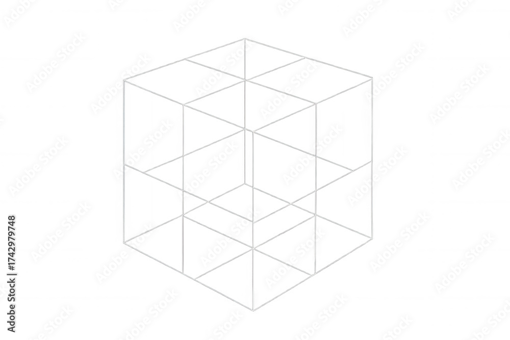 Ilustración de Stock Tesseract optical illusion, a geometric wireframe ...