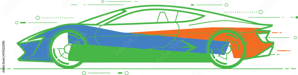 Schematic diagram of a car with dimensions and measurements isolated on ...