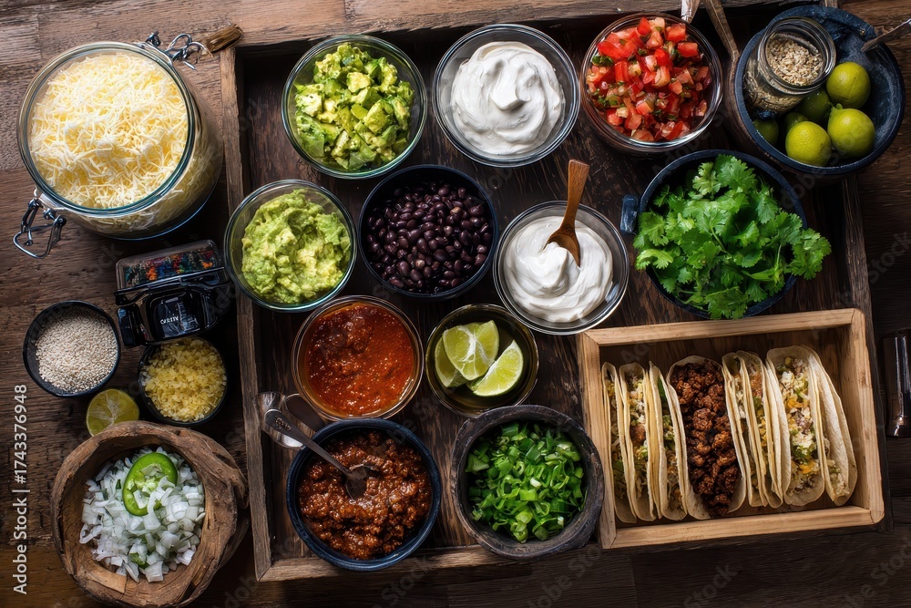 Sour Cream From Above. Constructed Taco Bar Station for Making Your Own ...
