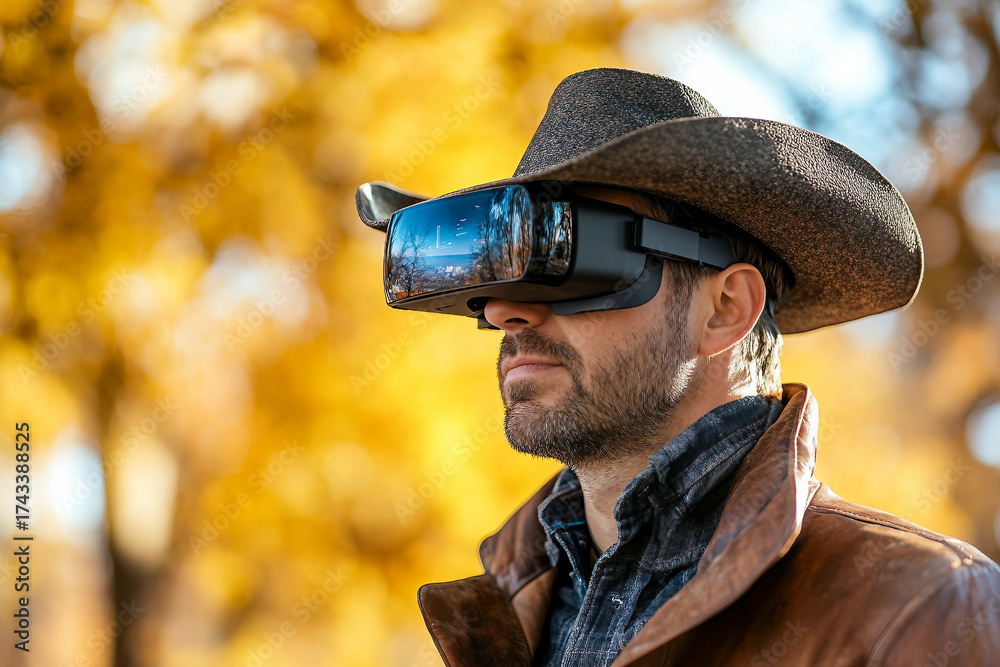 Modern Futuristic Cowboy Wearing High Tech Goggles and Rugged Outfit ...