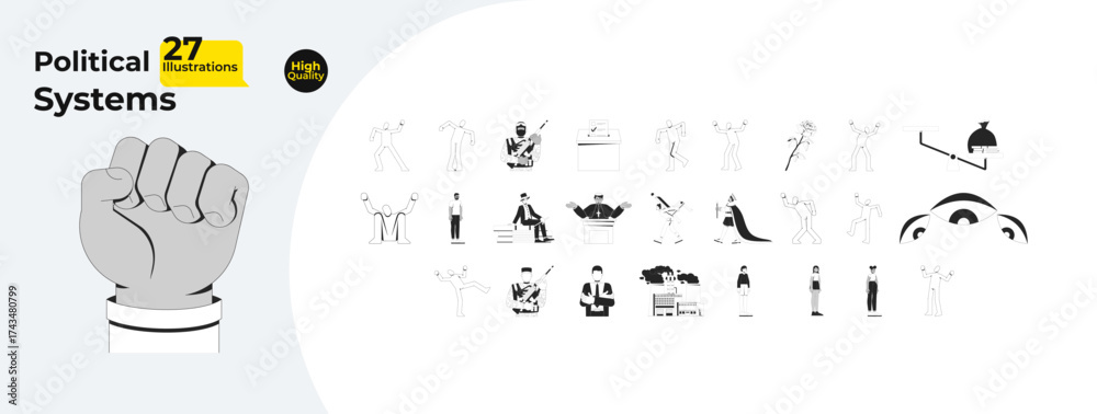 Political ideologies and marionette puppets outline illustrations mega ...