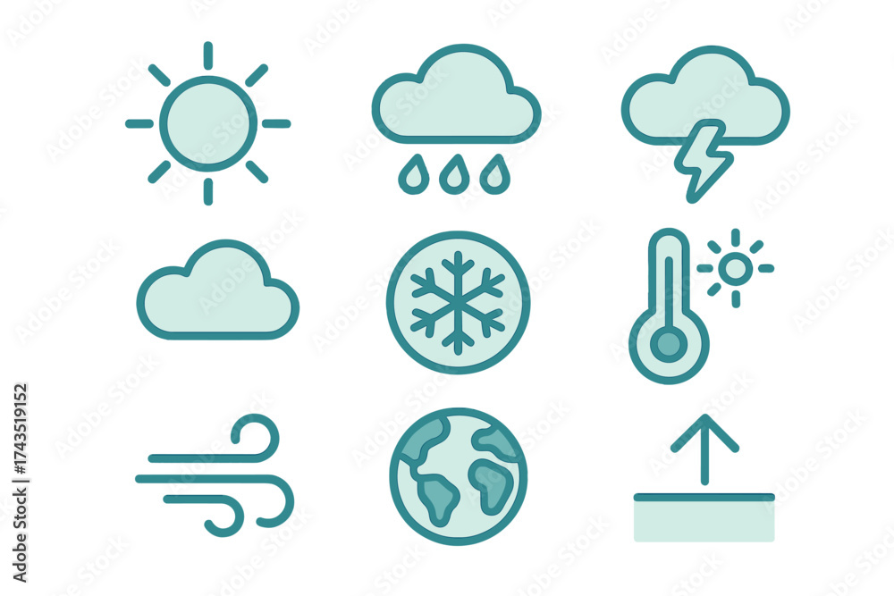 Vektor Set of nine essential weather and climate forecast symbols ...