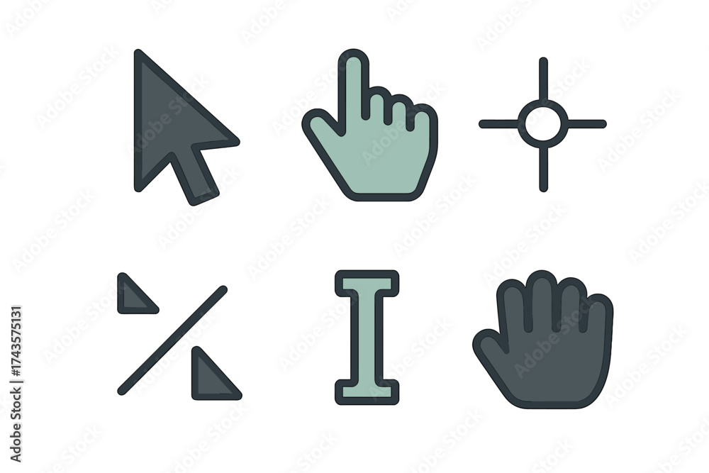 Set of six essential computer mouse cursors and pointer icons for UI design Stock Vector | Adobe ...