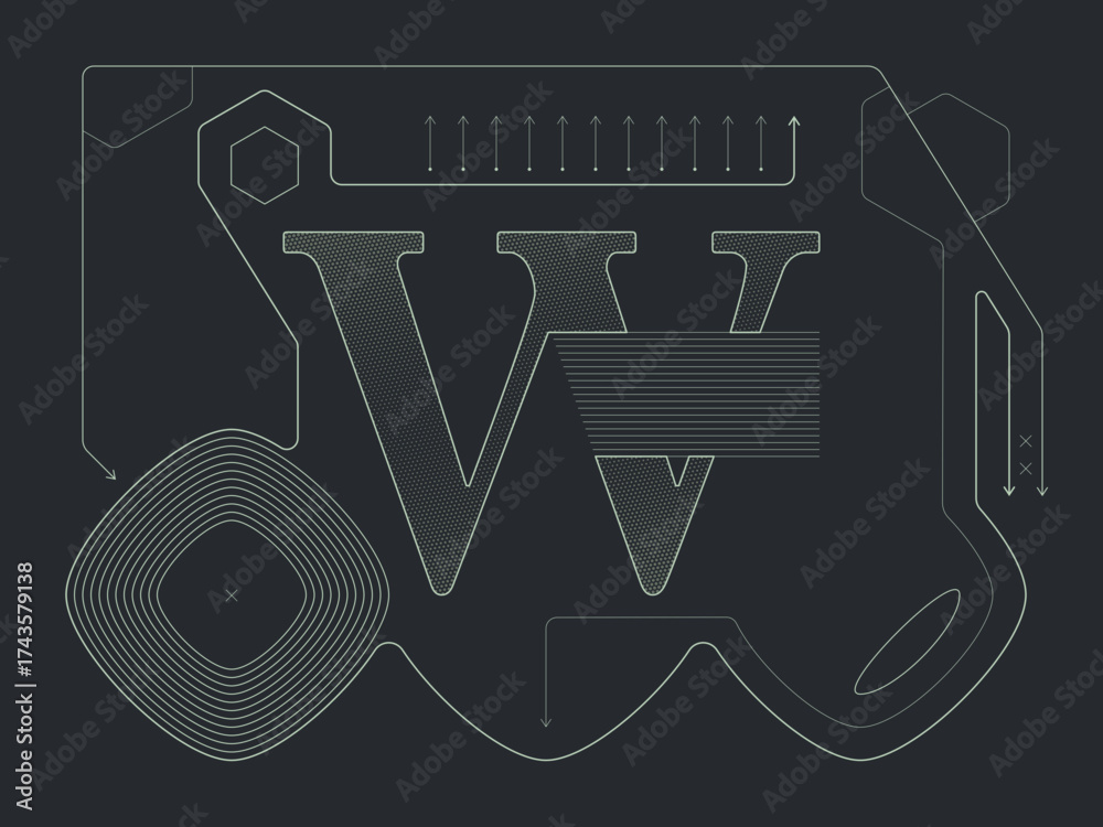 Technical Alphabet Letter W Schematic. Abstract data processing and ...