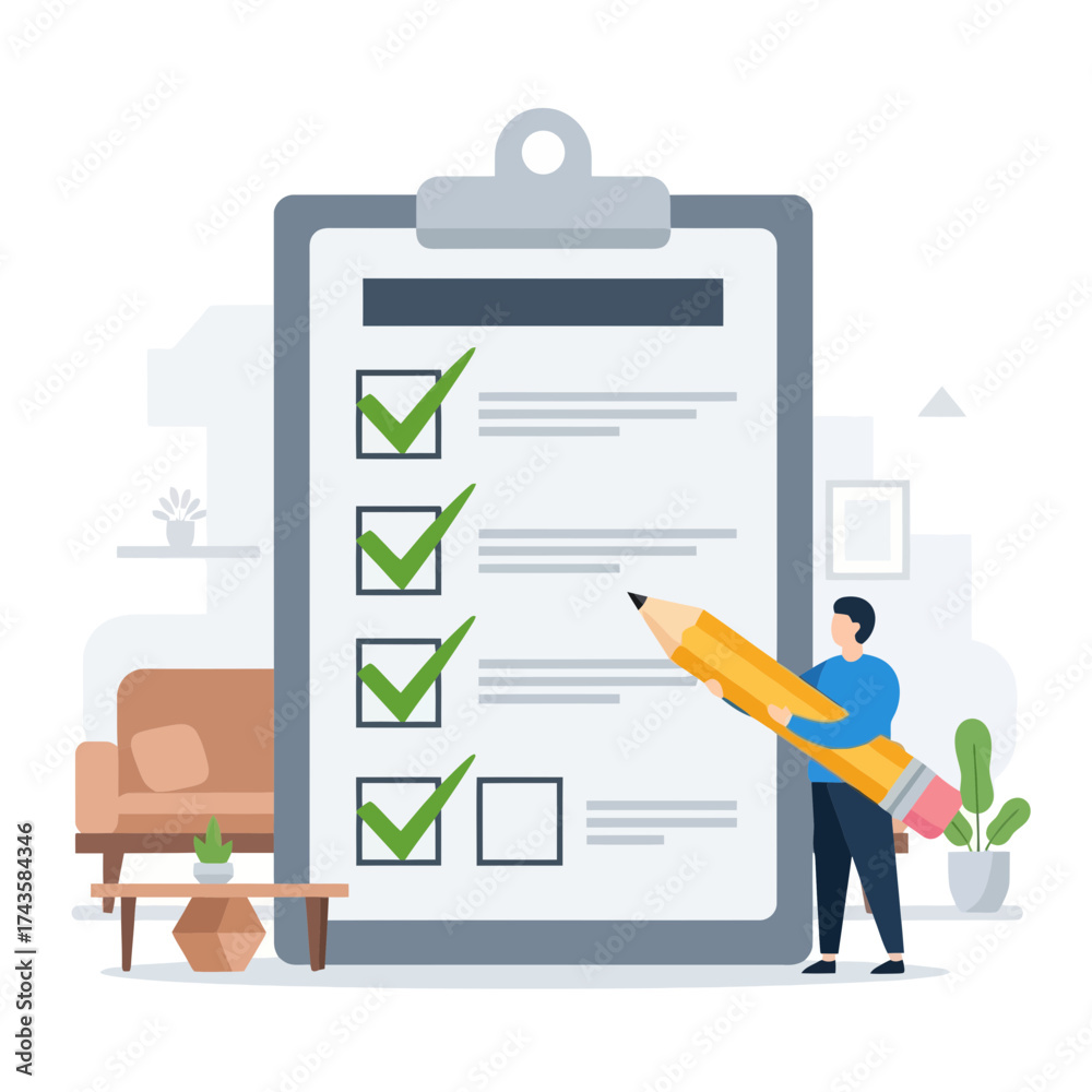 Successful project management with checklist showing completed tasks in ...
