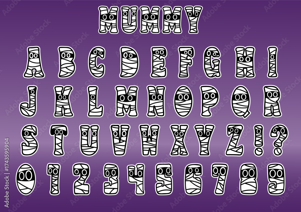 Halloween Decorative Alphabet and Number Set (Mummy Theme). Full set of ...