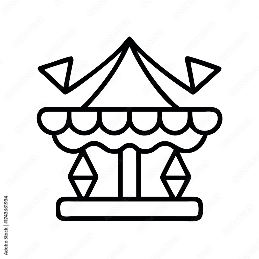 Simple line art icon of a carousel or merry go round ride at an ...