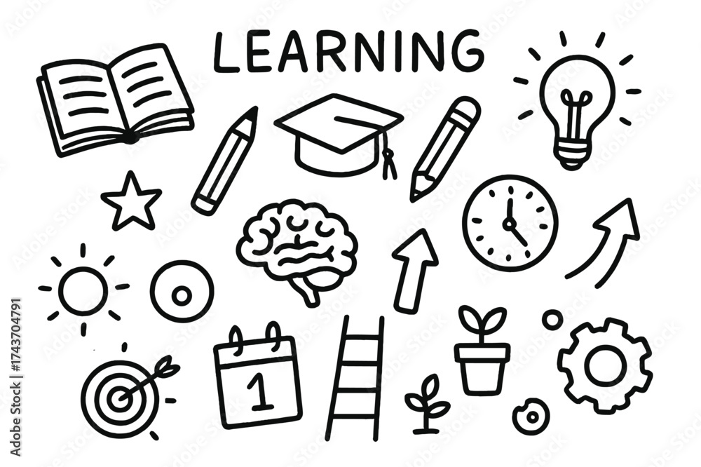 Learning Symbols Doodle. Learning. Hand-drawn doodle illustration ...