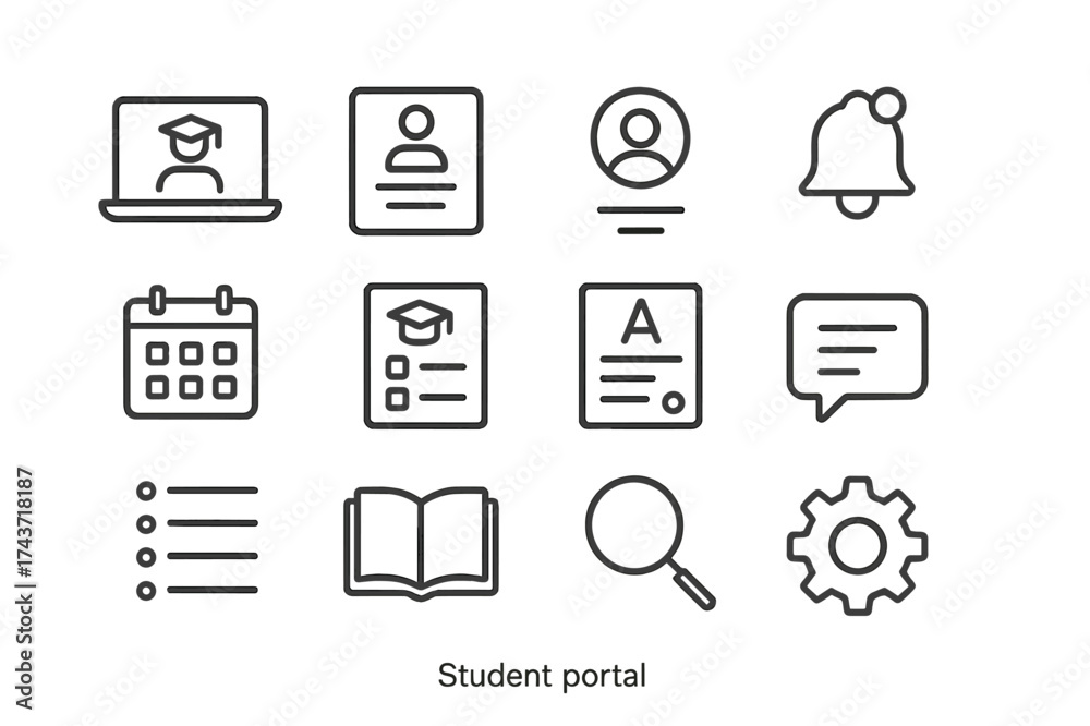 Student Portal Icons. Student portals. Line icon set of Student portals ...
