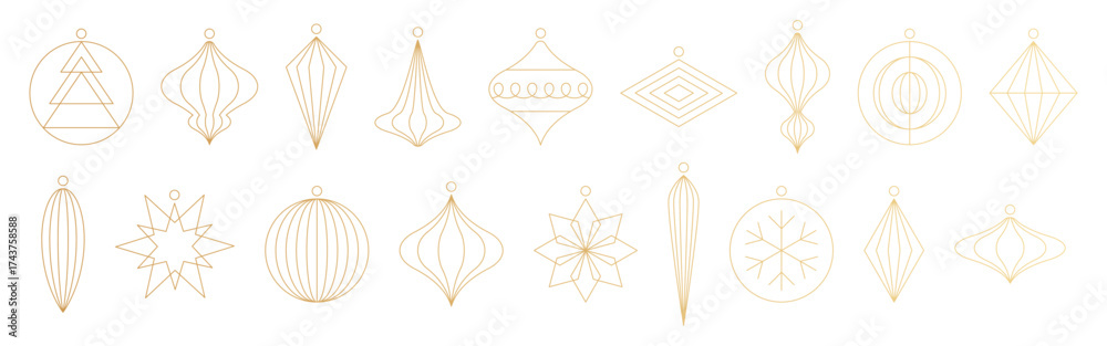 Christmas ball set, gold geometric bauble, line ornaments Stock Vector ...