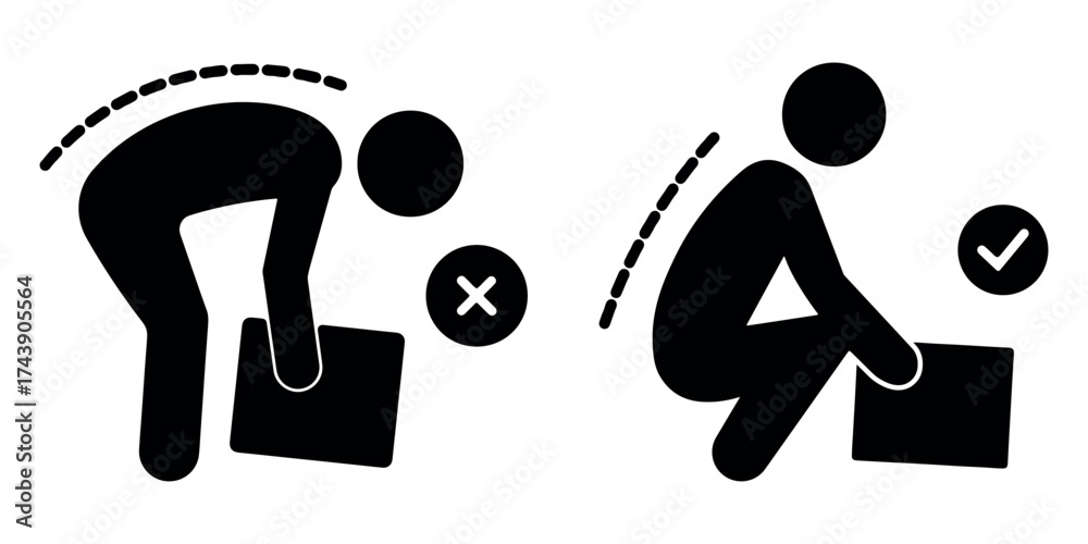 Vector de Stock Stickman lifting and dropping heavy box icon, posture ...