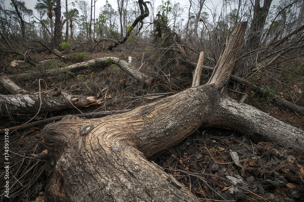 Remnants of withered tree stumps left behind from unlawful tree felling ...