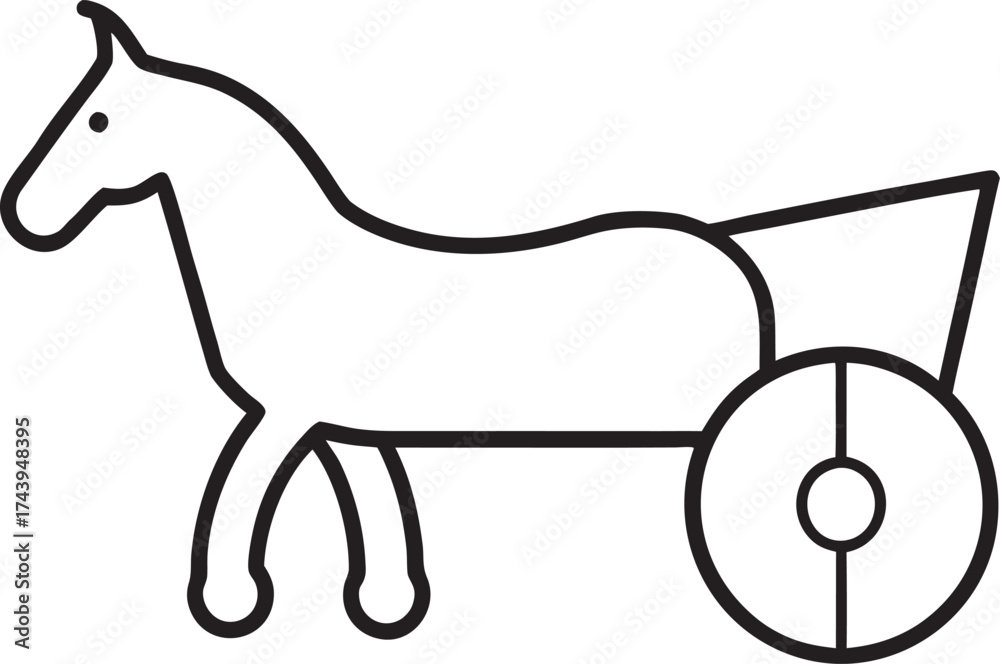 Simple Line Art Icon of a Horse-Drawn Chariot, Ancient Transportation ...