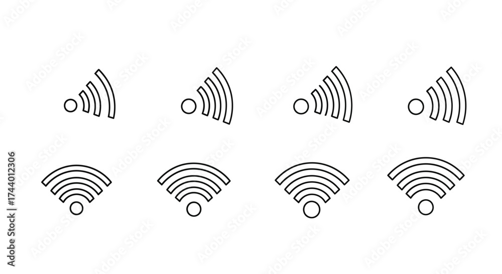 Four levels of wi-fi signal strength icons showing connectivity and ...