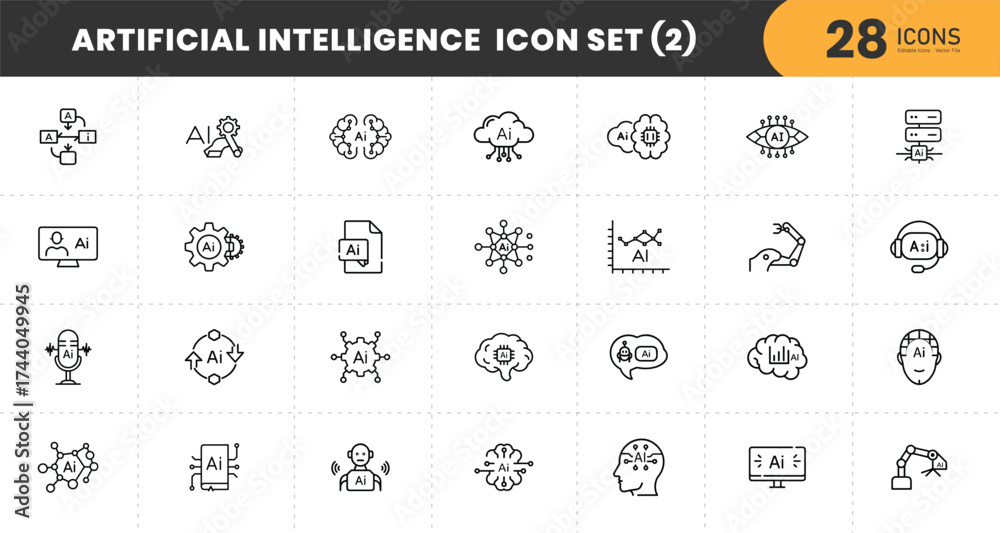 Image vectorielle Stock Artificial Intelligence Icon Set – Machine Learning, Neural Network ...