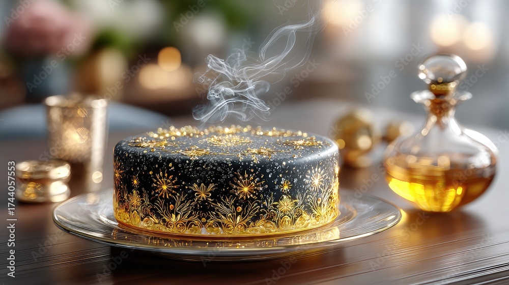 Tarot card cake with black and gold fondant, intricate piped symbols ...