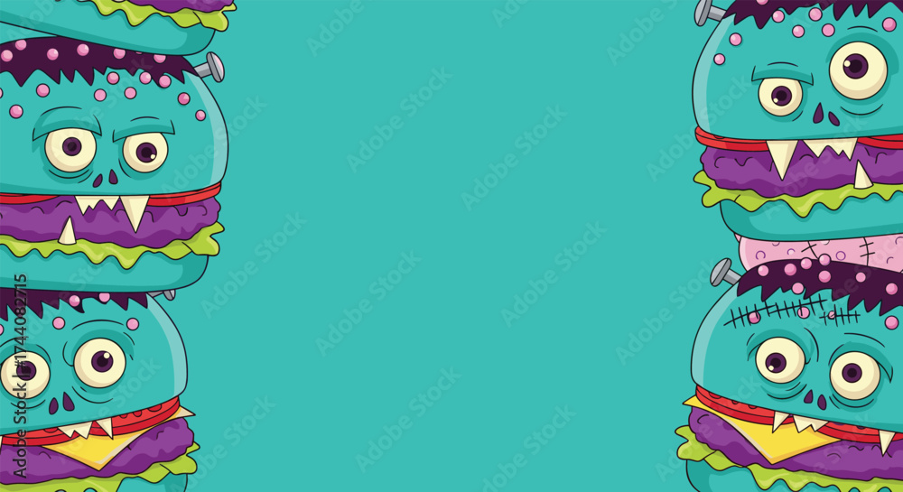 Cute and creepy monster burgers stack up with pixel art style. Stock ...