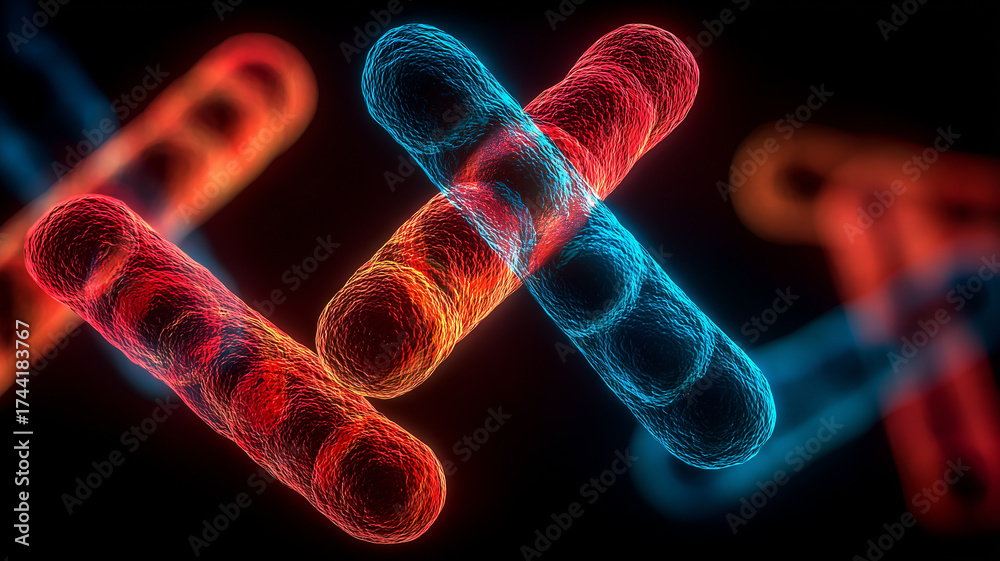 Rod shaped bacteria forming a crossed configuration communicate ...