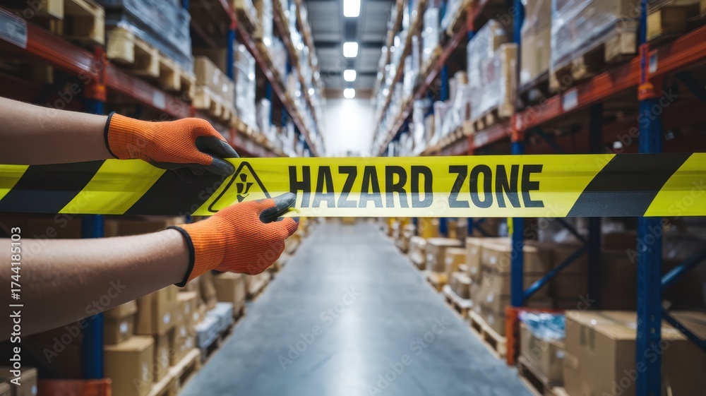 Foto de Stock safety training workplace routine concept. Warehouse ...